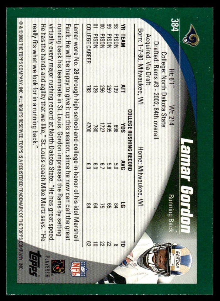 2002 Topps RC Lamar Gordon #384 | eBay