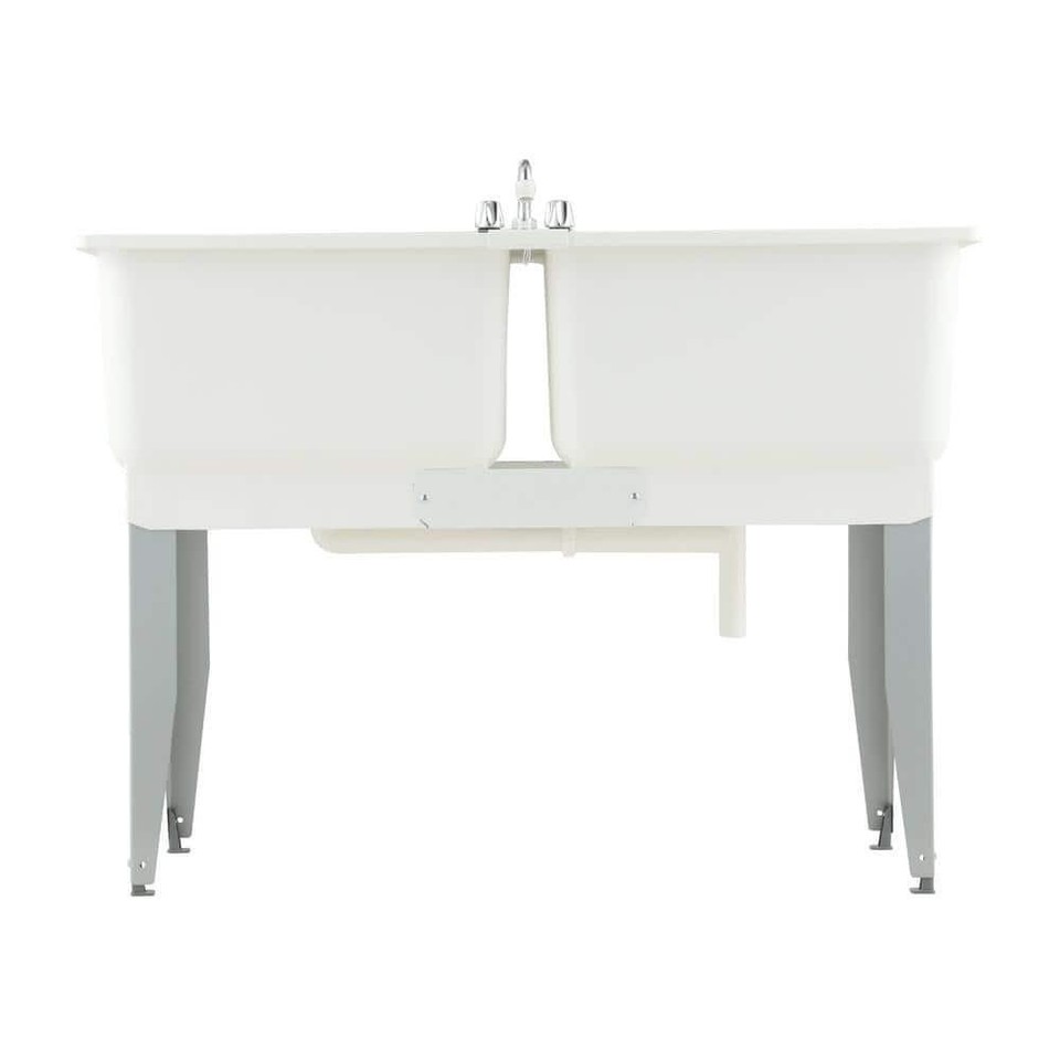 MUSTEE Plastic Laundry Tub 46 x 34 in. Double Basin Utility Sink White ...