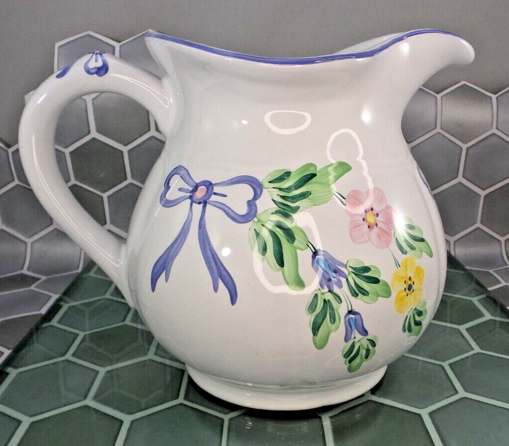 Vintage Herend Village Pottery Bow Water Pitcher Handpainted in Hungary ...