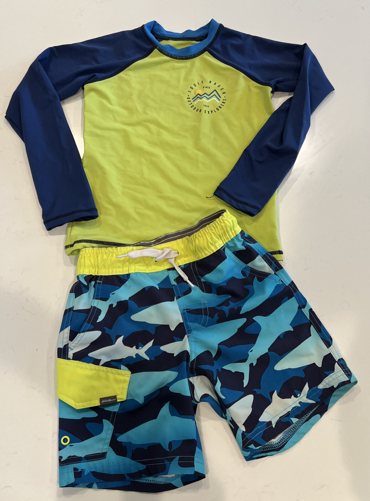 Boys Eddie Bauer Swim Suit Rash Guard Set XXS 4 4T Sharks Blue | eBay