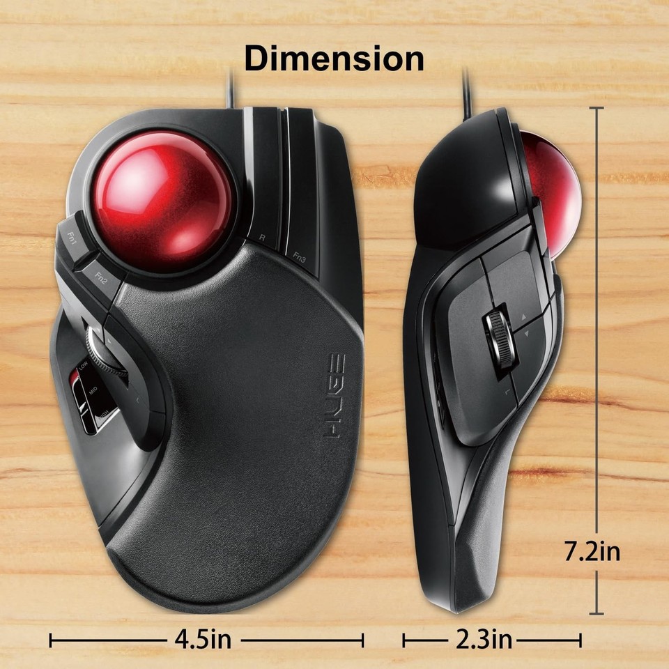 ELECOM HUGE Trackball Mouse, Wired, Finger-Operated, 8-Button Function ...