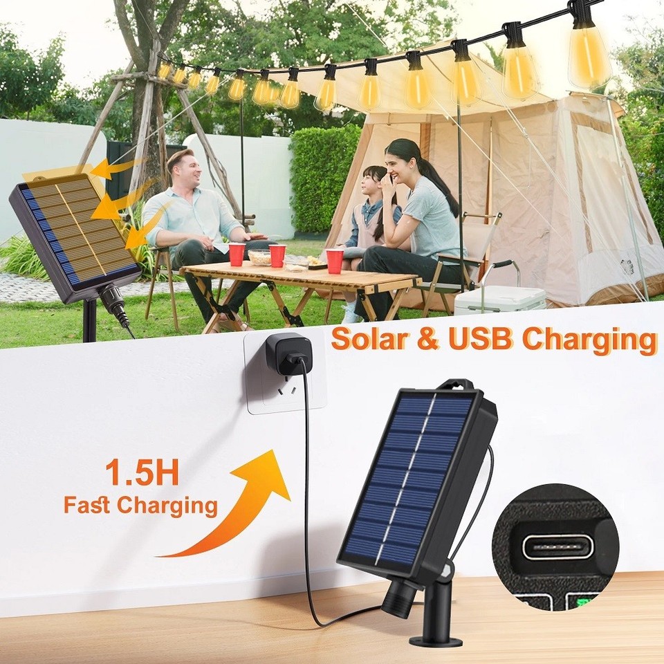 33-100FT Outdoor Solar String Light Edison Bulbs Garden Hanging Light ...