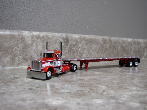 DCP 1/64 Single Axle Red White Daycab Peterbilt 359 Flatbed Trailer 60 ...