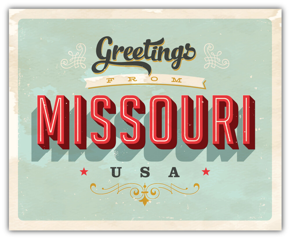 Missouri USA State Retro Greetings Emblem Car Bumper Sticker Decal ...