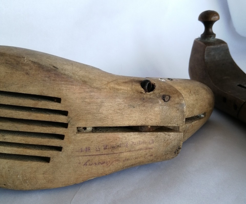 Vintage Romanian pair of wood cobbler shoe form mold interwar ...