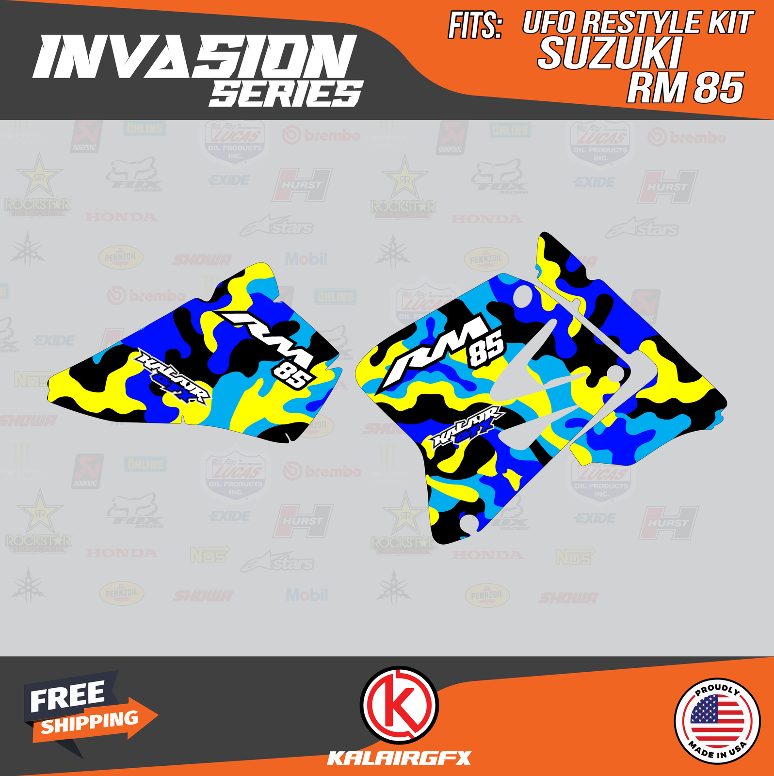 Graphics Kit for Suzuki RM85 (2001-2023) UFO RESTYLE INVASION-Blue ...