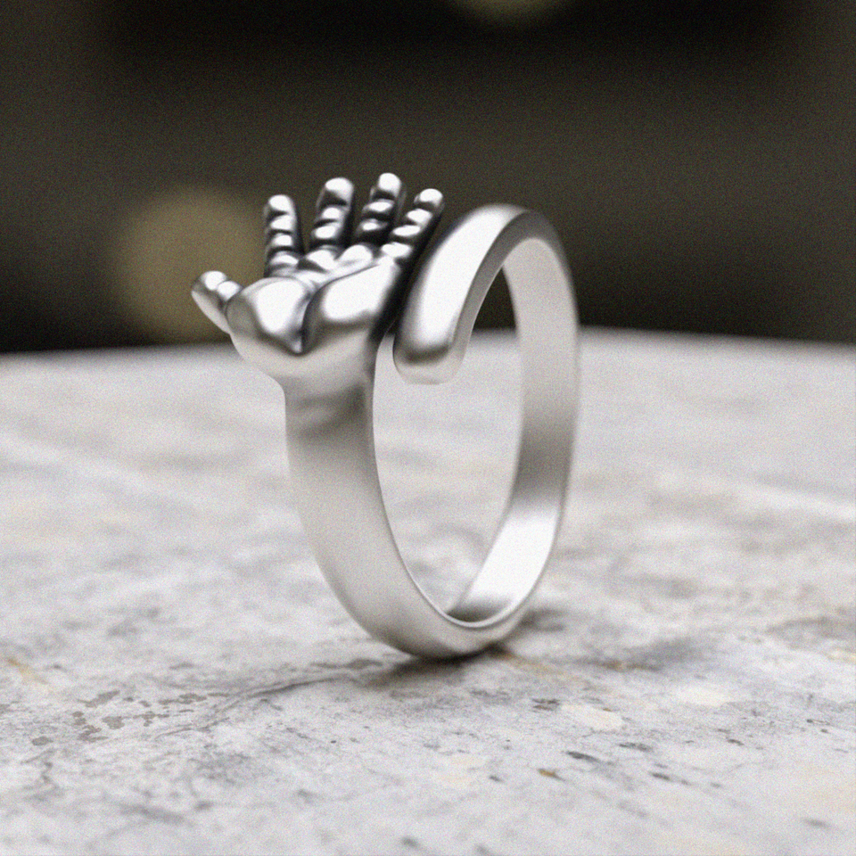 Handmade 925 Sterling Silver Hand Ring - Unique Anatomical Palm Jewelry ...