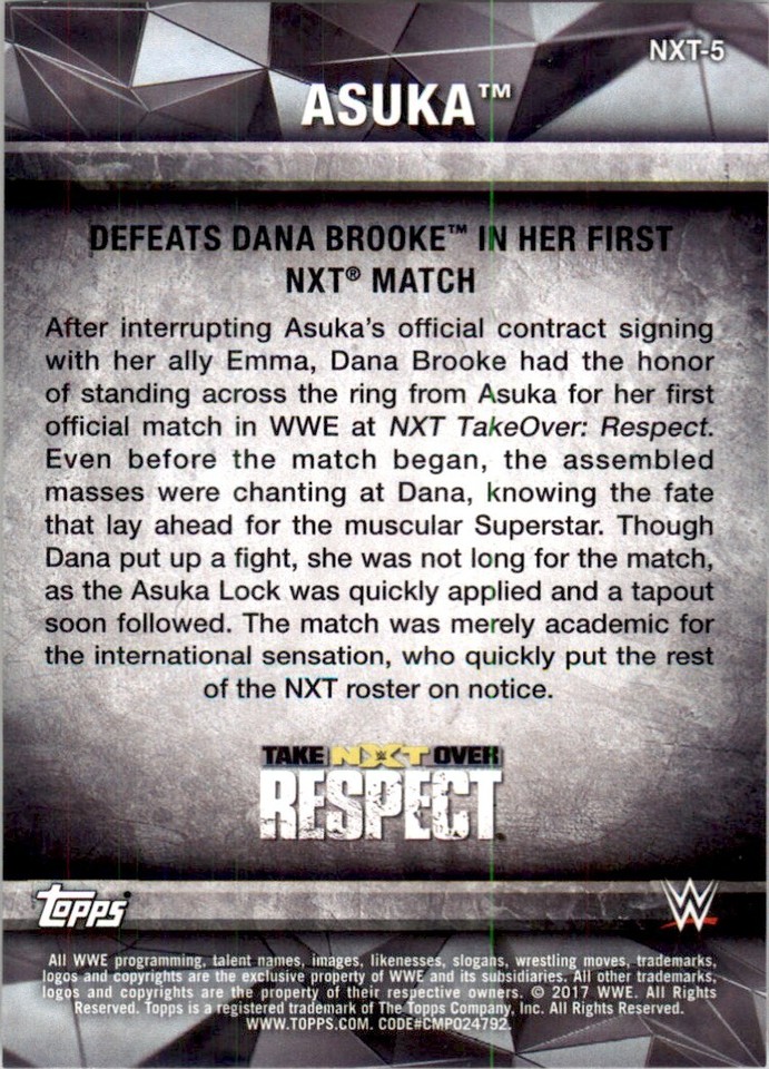 2017 Topps WWE Wrestling Asuka NXT #NXT-5 | eBay