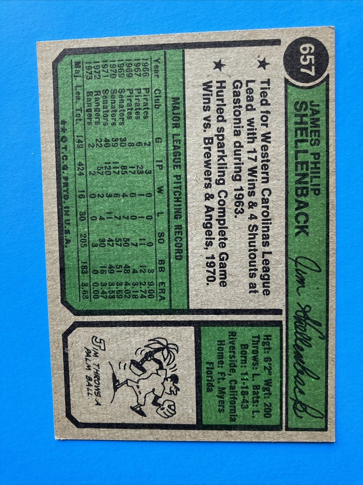 1974 TOPPS BASEBALL SET BREAK 657 JIM SHELLENBACK RANGERS NM/MT | eBay