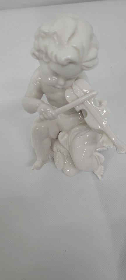 Vintage porcelain angel night light figurine violin petite cherub art ...