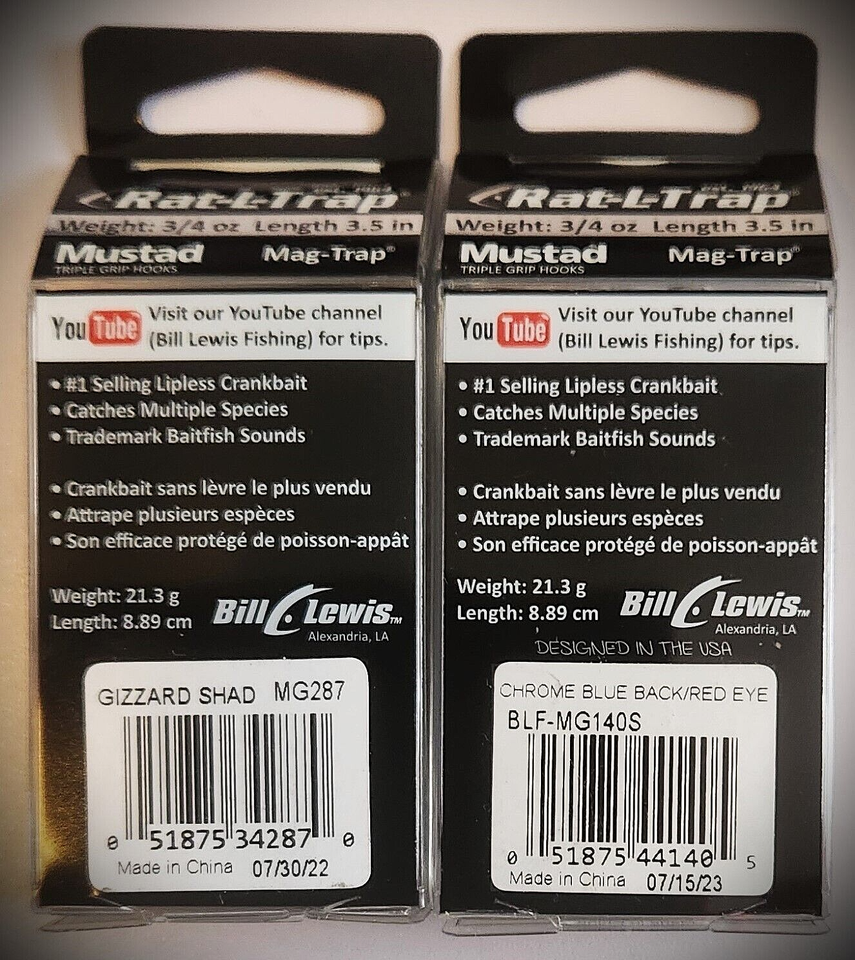 Bill Lewis Rat-L-Trap Mag Trap Lipless Crankbait 2 Pack - Gizzard Shad ...