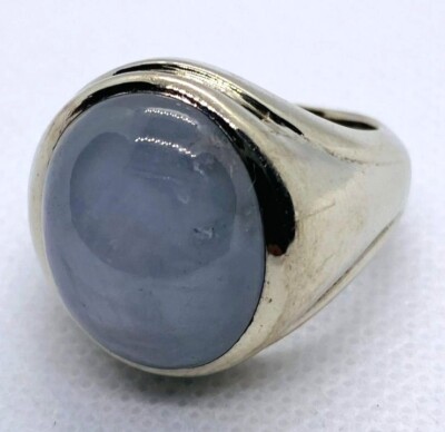 13K WG 17.8 x 14.7mm natural cabochon star sapphire men's ring size 10. ...