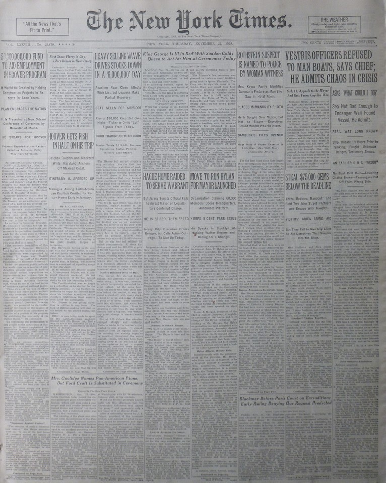 11-1928 November 22 VESTRIS DISASTER CHAOS IN CRISIS KING GEORGE III ...