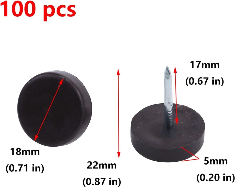 100-Pack 5/8" Dia. Nylon Slider Glides Nail-on Furniture Table Chair ...