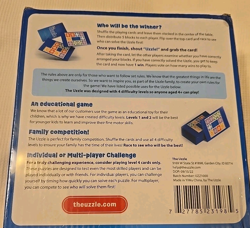 The Uzzle Family Board Game Kids & Adults 2X Bigger Blocks Strategy New ...