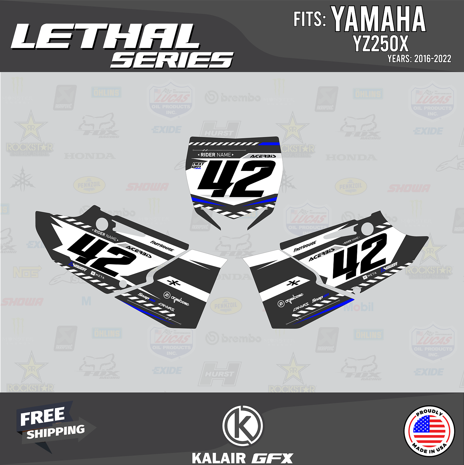 Graphics Kit for Yamaha YZ250X (2016-2022) Lethal-Grey | eBay