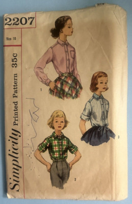 Child's Girls Blouse Pattern Transfer Simplicity 2207 1950's Vintage ...