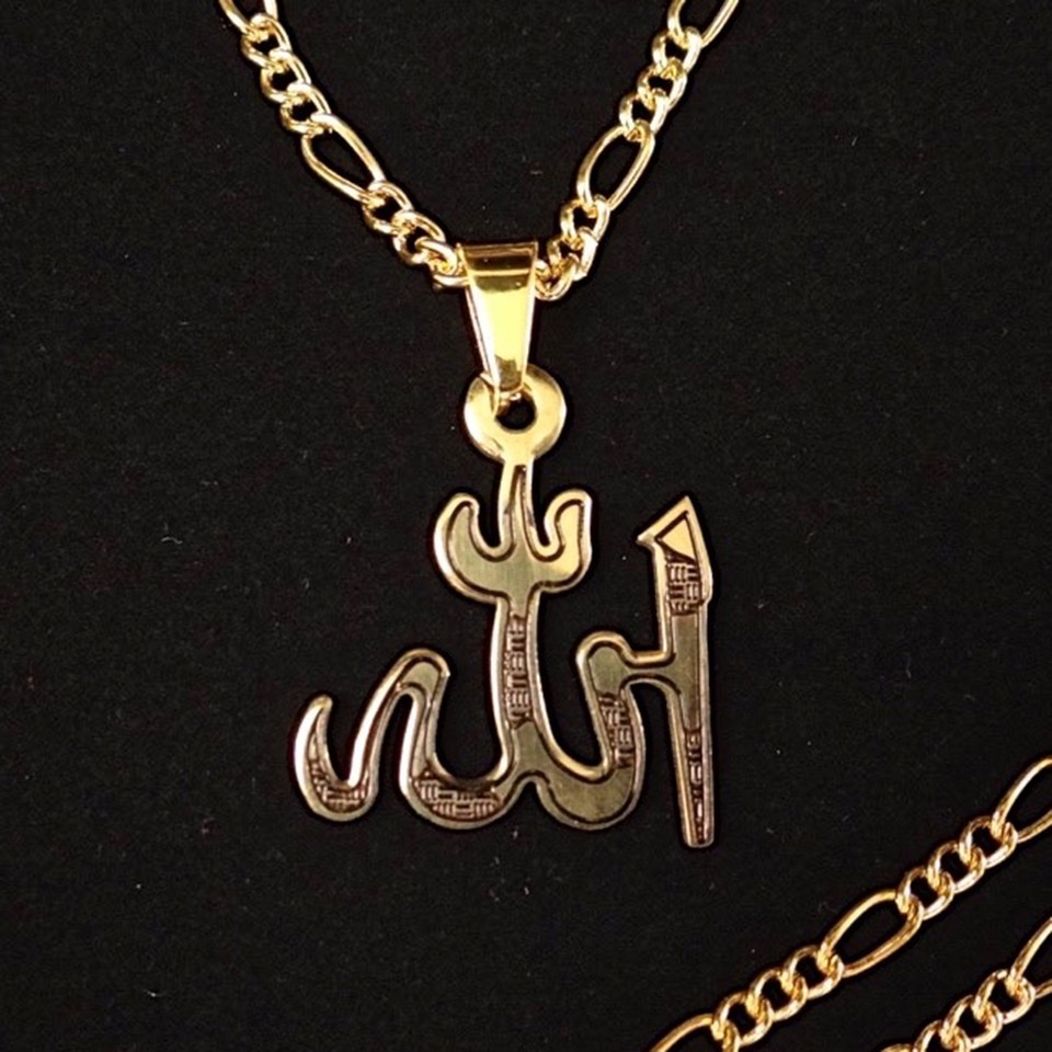 Allah Gold Pt Charm Islamic Art Quran God Necklace Muslim Chain Arabic ...