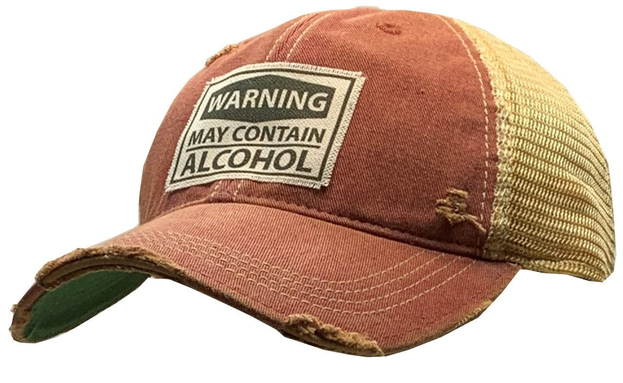 Vintage Life Warning May Contain Alcohol Distressed Trucker Cap Dark ...