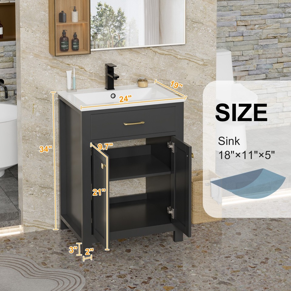Eclife Bathroom Vanity Cabinet Set with Drop in Ceramic Vessel Sink ...