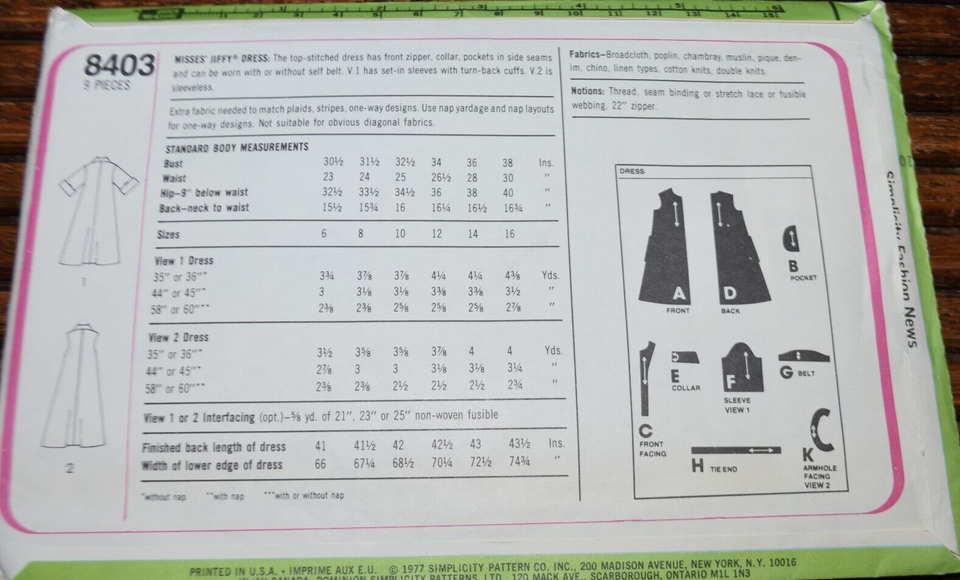 1970s Collared Loose Dress Simplicity 8403 Sewing Pattern Size 10 Uncut ...