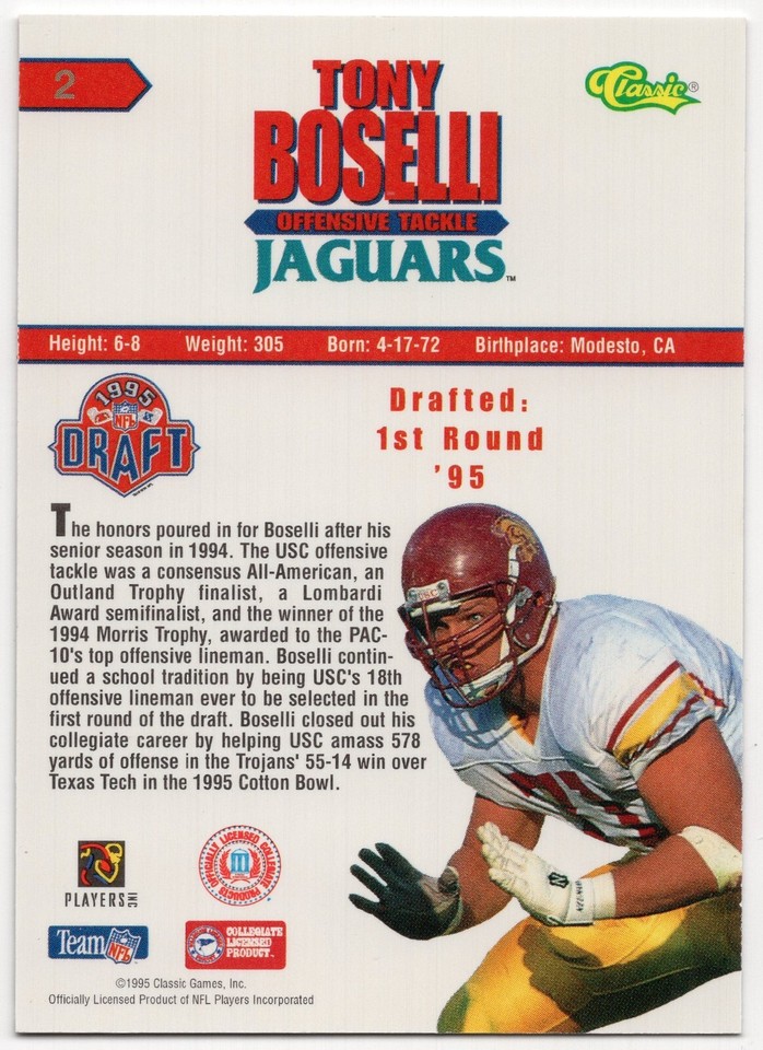 2YEL013 1995 Classic NFL Rookies #2 Tony Boselli Jacksonville Jaguars ...