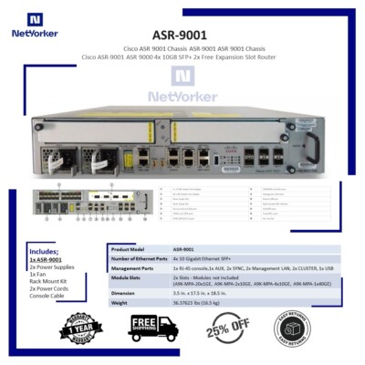 Cisco ASR-9001 ASR 9000 4x 10GB SFP+ 2x Free Exp. Slot Router -Same Day ...