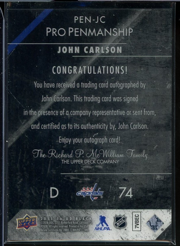 2015-16 UD Black Pro Penmanship Spectrum #PENJC John Carlson 10/49 | eBay