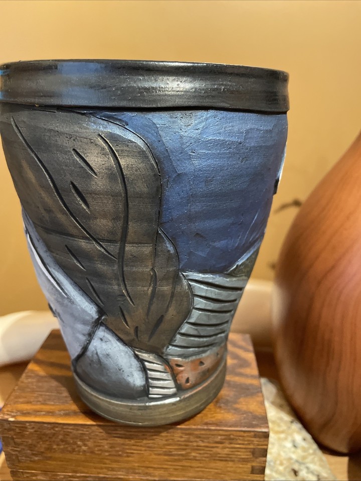 Vintage 1994 David Stabley Raku Pottery Vase Faces | eBay UK