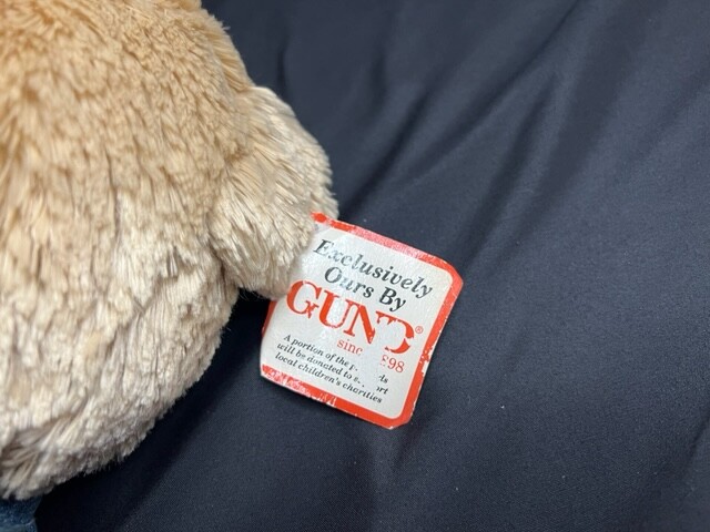 Gund Brown Teddy Bear Denim Blue Jacket Brass Buttons Plush Threaded ...