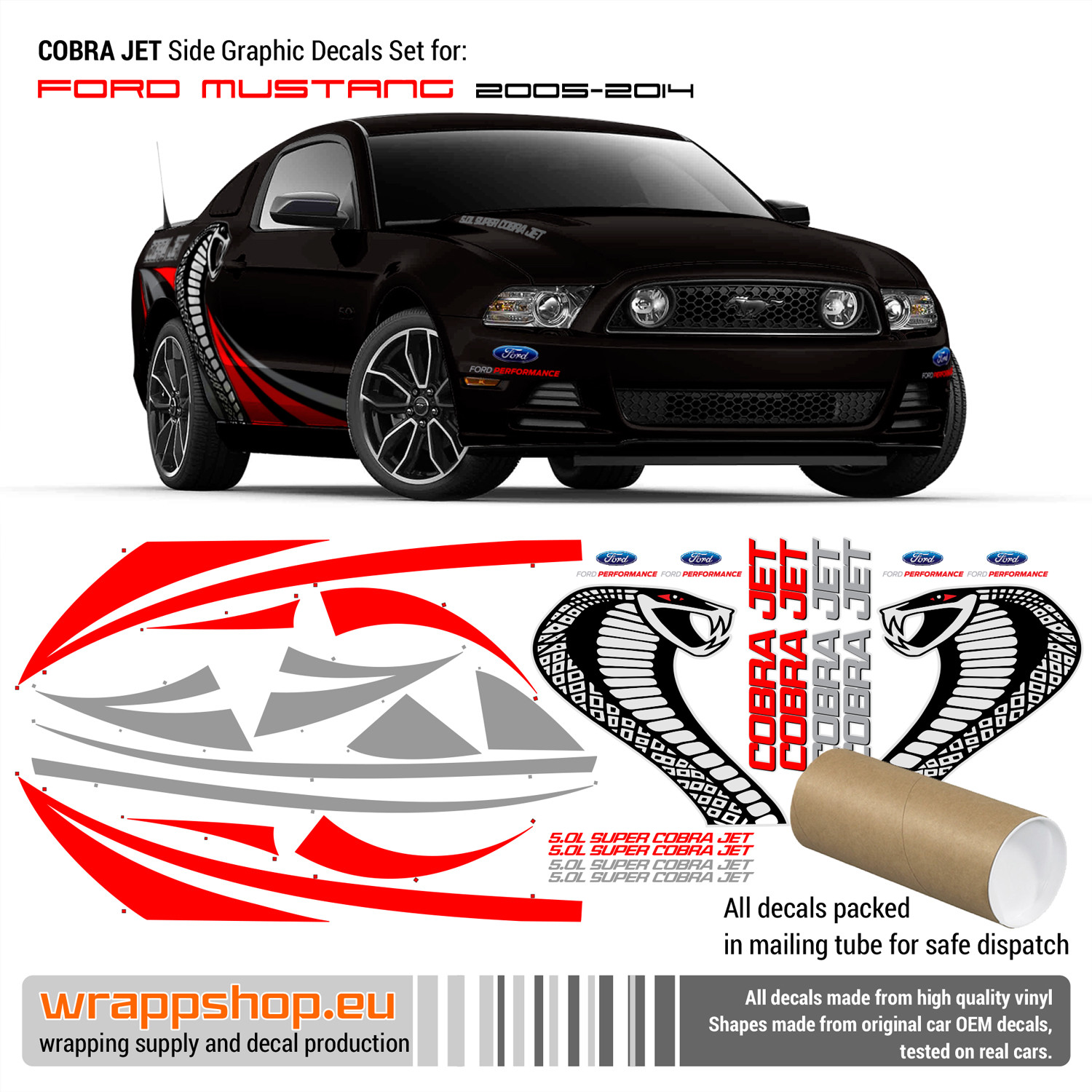 COBRA JET Side Graphic Decals Metallic Set for Ford Mustang 2005 - 2014 ...