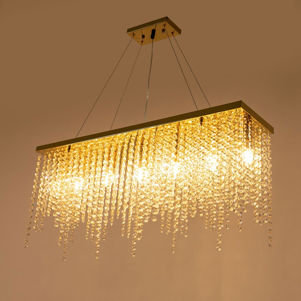 Modern Rectangular Rain Drop Crystal Chandelier Ceiling Light Pendant ...