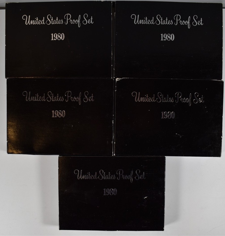 10 UNITED STATES PROOF SETS INCL 5) 1980 & 5) 1982 PROOF SETS IN ORIG ...