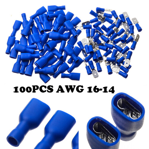 100Pcs Cable Lugs Assortment Car Automotive Connector Flat Plug AWG 16 ...