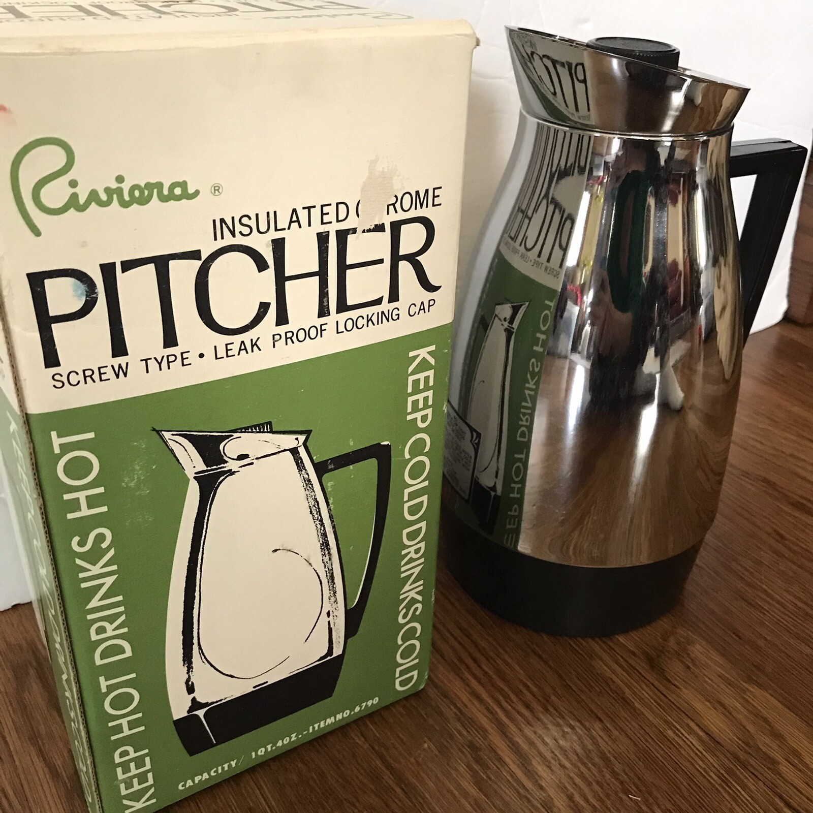 Riviera Chrome Pitcher thermal Hot Cold 1 qt Mid Century Modern Decor ...