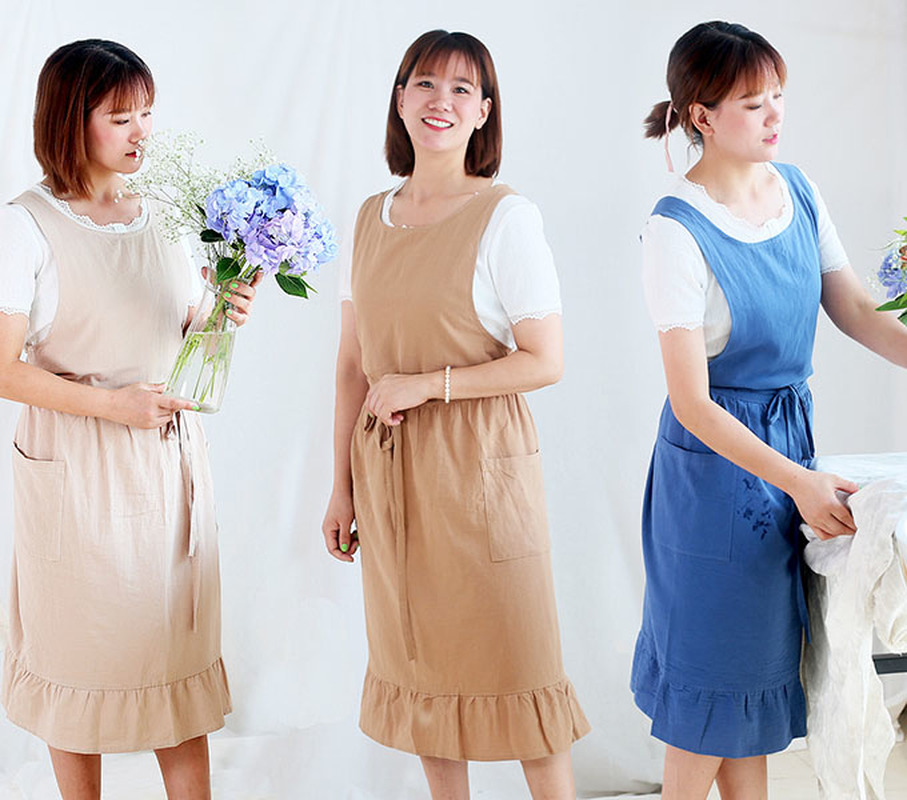 Women Ruffle Cotton Apron with Pockets Cooking Chef Kitchen Florist ...