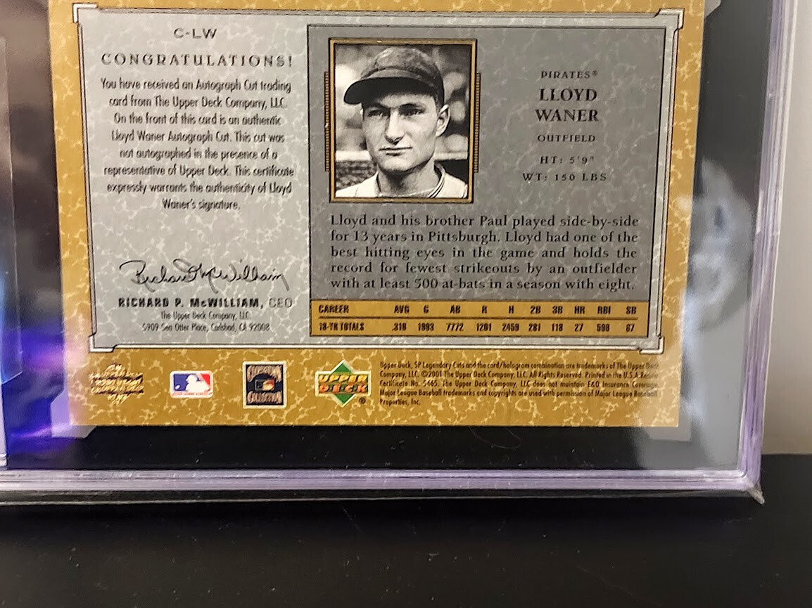 Lloyd James Waner AUTO SP Legendary Cuts Poison Pirates Signatures SCD ...