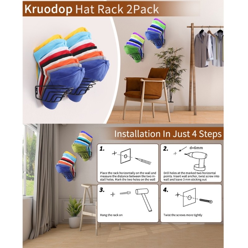Black Metal Hat Holder Organizer Wall Mounted Hat Storage Rack Caps ...