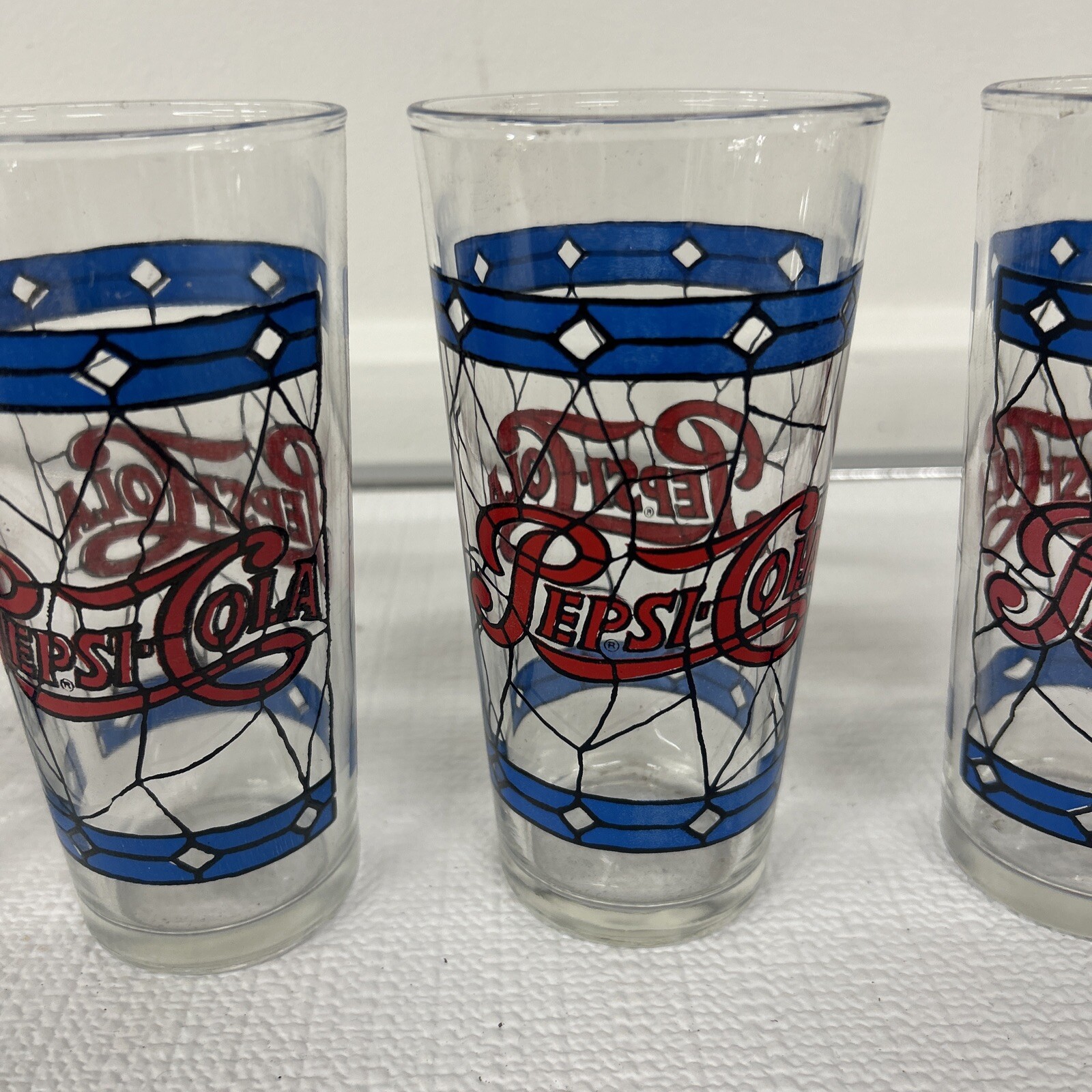 Set of 4 Vintage Pepsi Cola Glasses 1970's Tiffany Style-Stained Glass ...