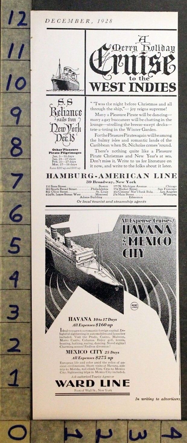 1928 WARD LINE HAVANA MEXICO HAMBURG AMERICAN CRUISE WEST INDIES TRAVEL ...