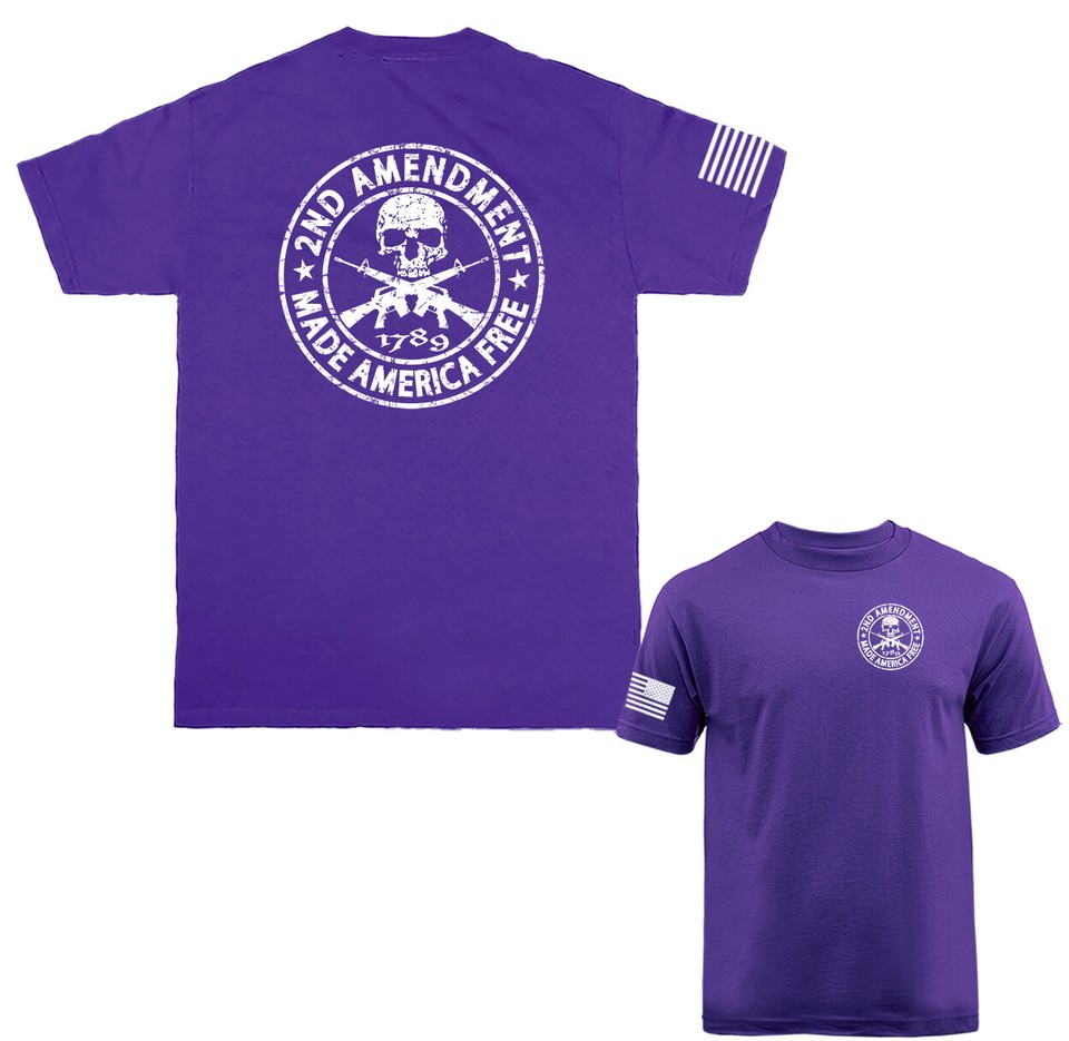 2nd Amendment Made America Free Gun Skull Constitution US Flag Crest T ...