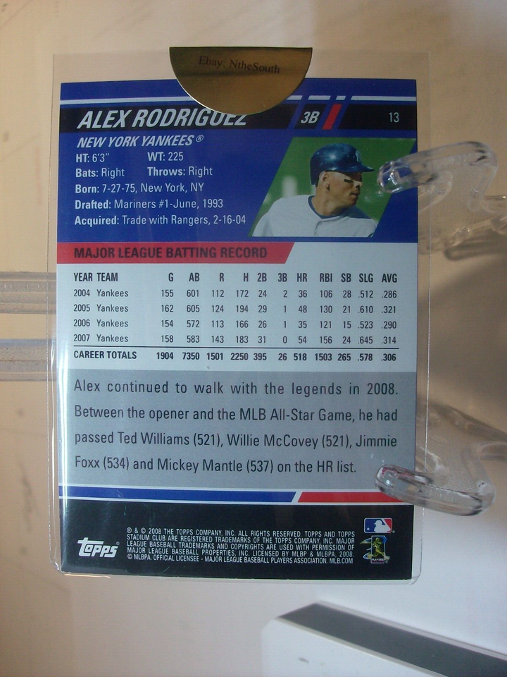 2008 Topps Stadium Club Baseball Card #13 Alex Rodriguez (94713) | eBay