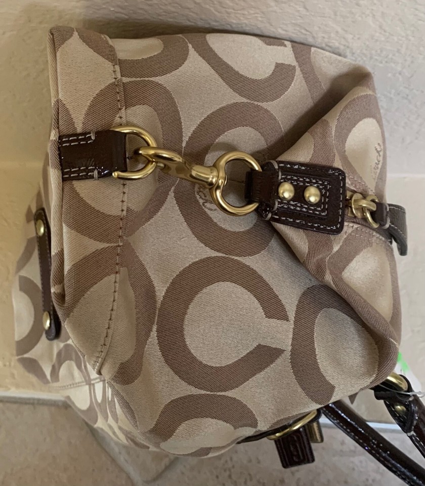 NWT Coach Madison Op Art Sabrina Satchel / Shoulder Bag Khaki 12947 | eBay