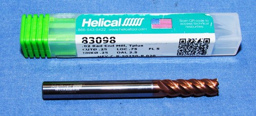 New HELICAL Carbide End Mill 1/4 dia. 5 flute 3/4" LOC .020"cr 2-1/2 ...