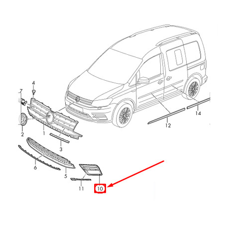 Volkswagen Caddy 16-> Front Bumper Left Fog Lamp Cover 2K5853665F9B9 NO ...
