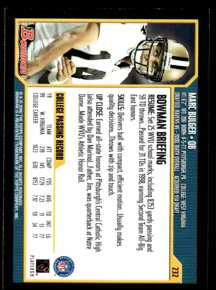 2000 Bowman Marc Bulger Rookie New Orleans Saints #232 | eBay