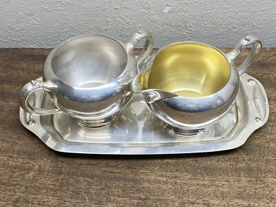 Oneida Silver Vintage Cream and Sugar Set W/ Tray (4510) EPNS W/ 4 ...