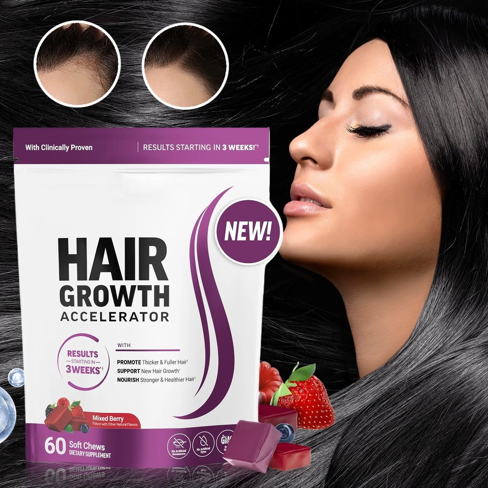 Force Factor Hair Growth Accelerator Soft Chews, Hair Growth Vitamins ...