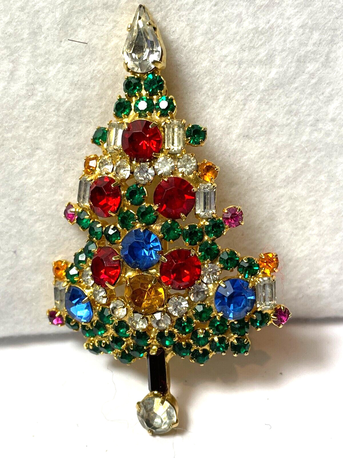 VINTAGE WARNER RHINESTONE CHRISTMAS TREE PIN BROOCH - Gem