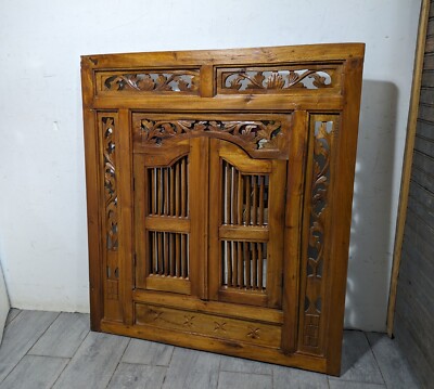 Vintage Asian Balinese Carved Teak Wood Wall Mirror Window Shutter ...